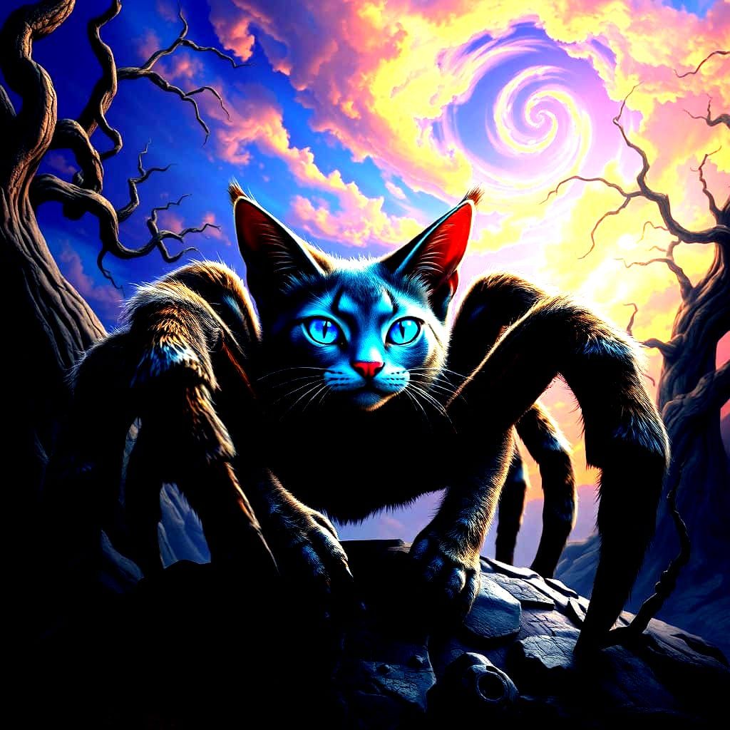 Spider cat - Fantastical Feline Spider in Vivid Colors