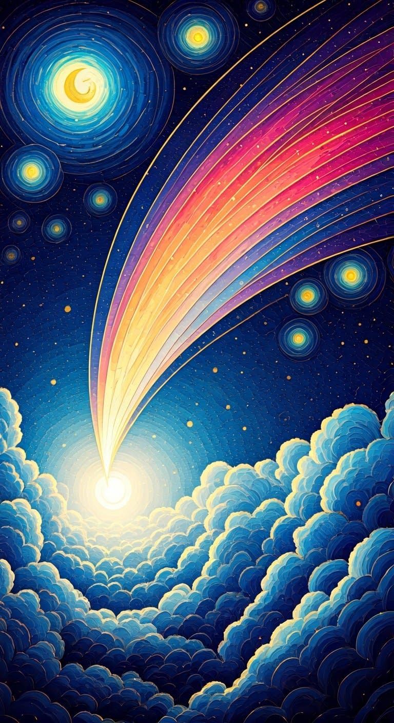 Starry night 💫 - Whimsical Starry Night Scene in Vibrant A...