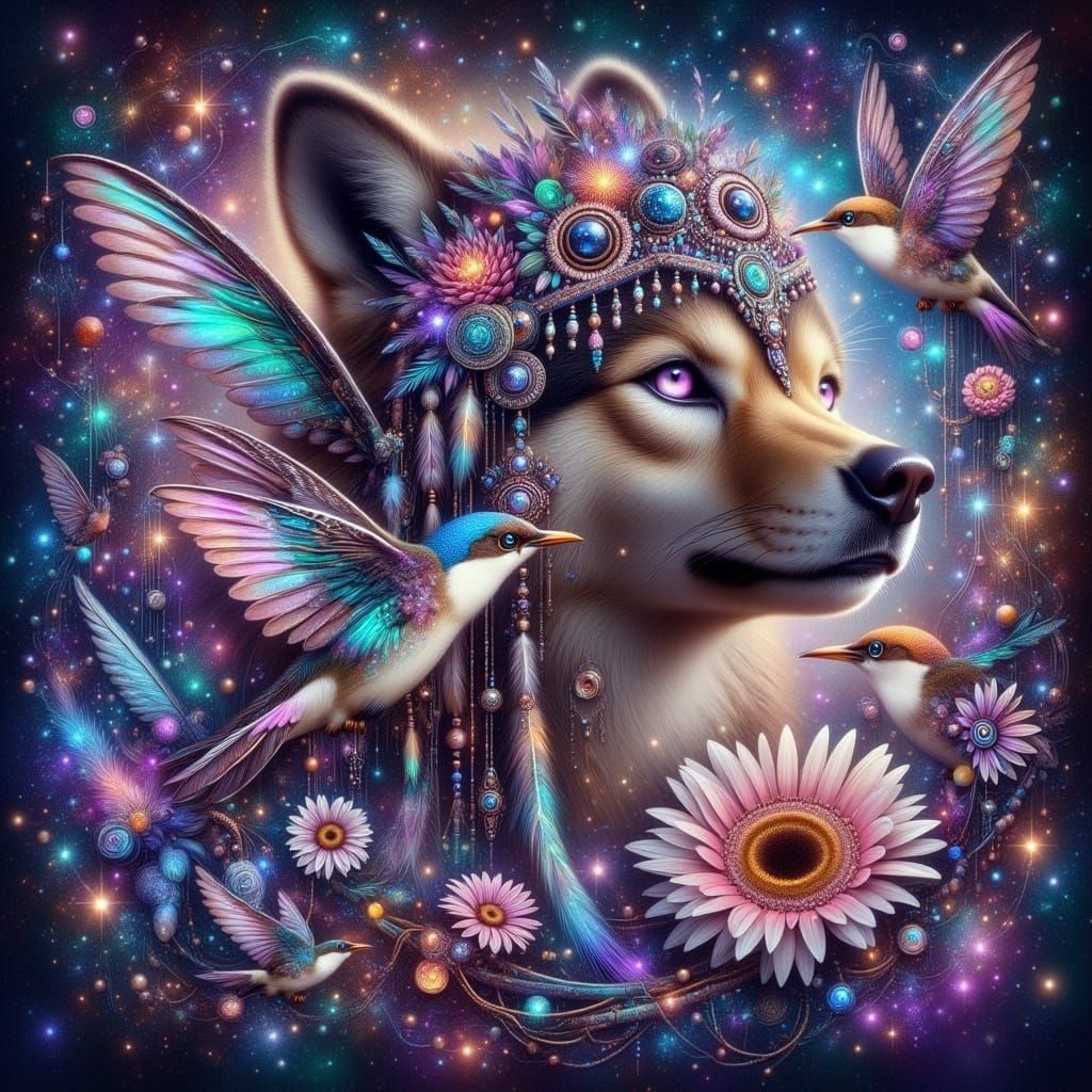 iridescent mystic fairy, gleaming and shimmering in the moonlight ...