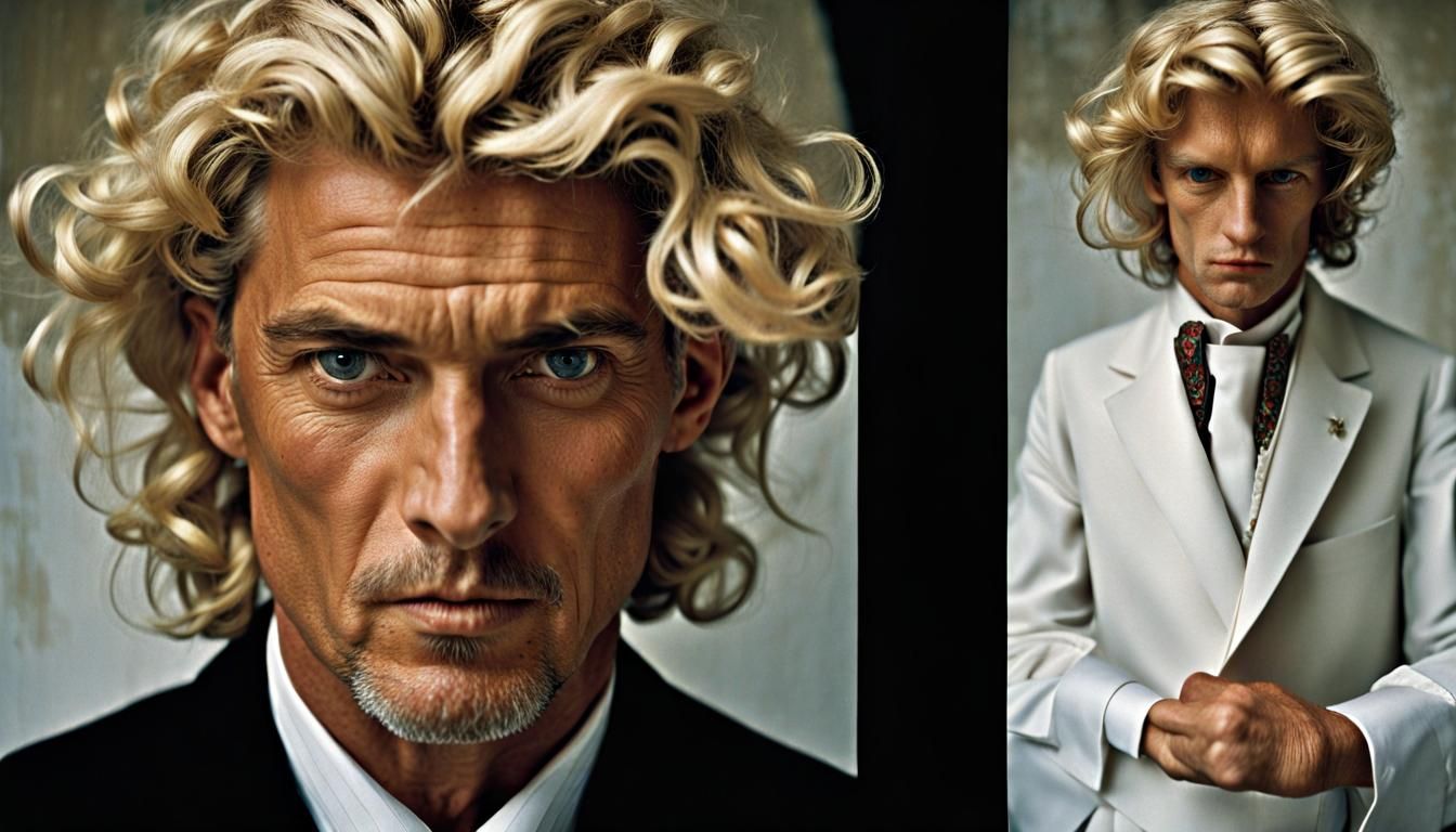 This figure has an angular face, with distinct features and deep, eyes ...