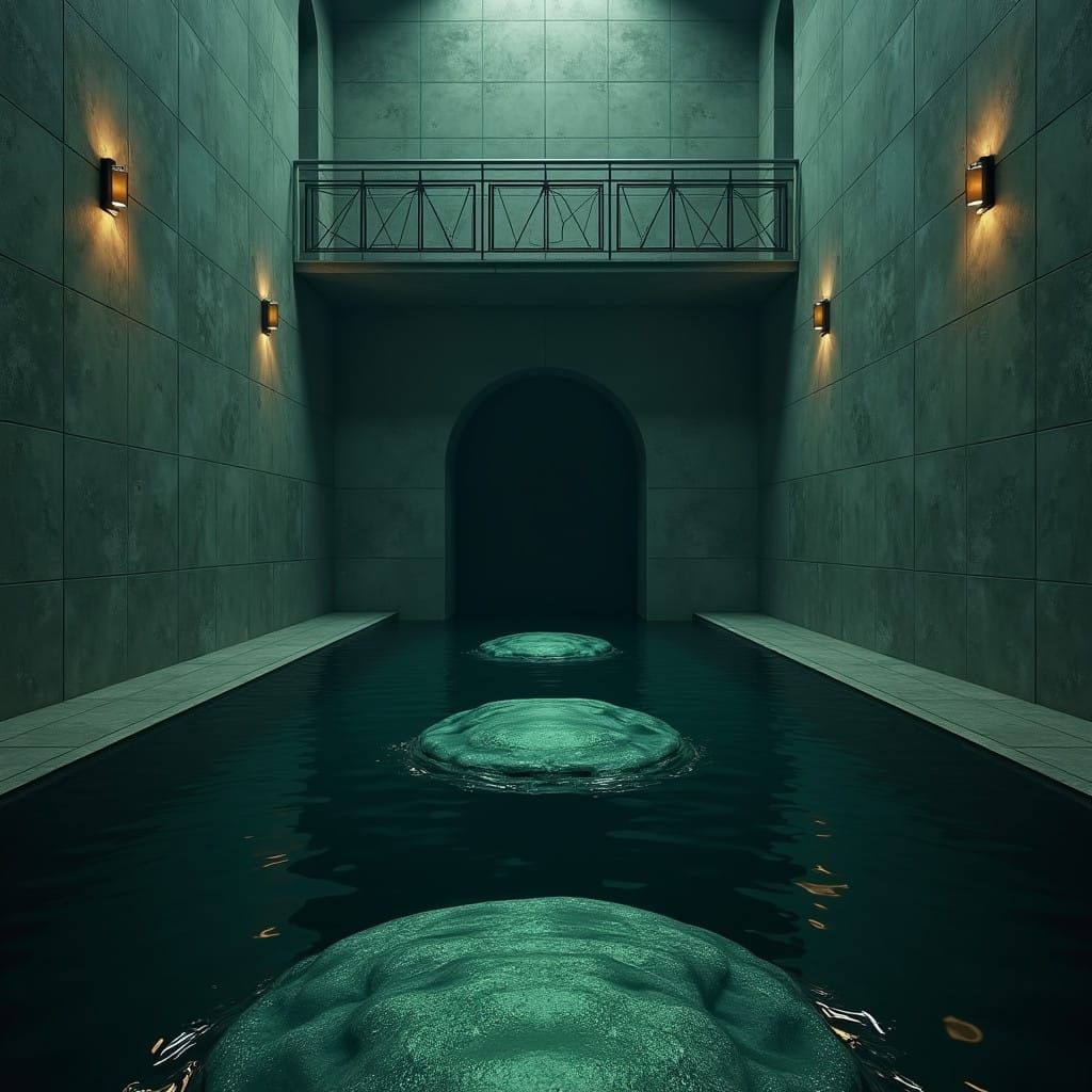 Surreal Liminal Space with Eerie Green Glow and Ar... - AI Art