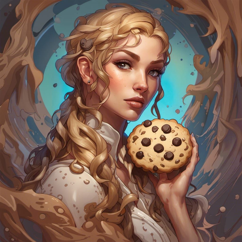 A cookie girl holding a cookie - AI Generated Artwork - NightCafe Creator