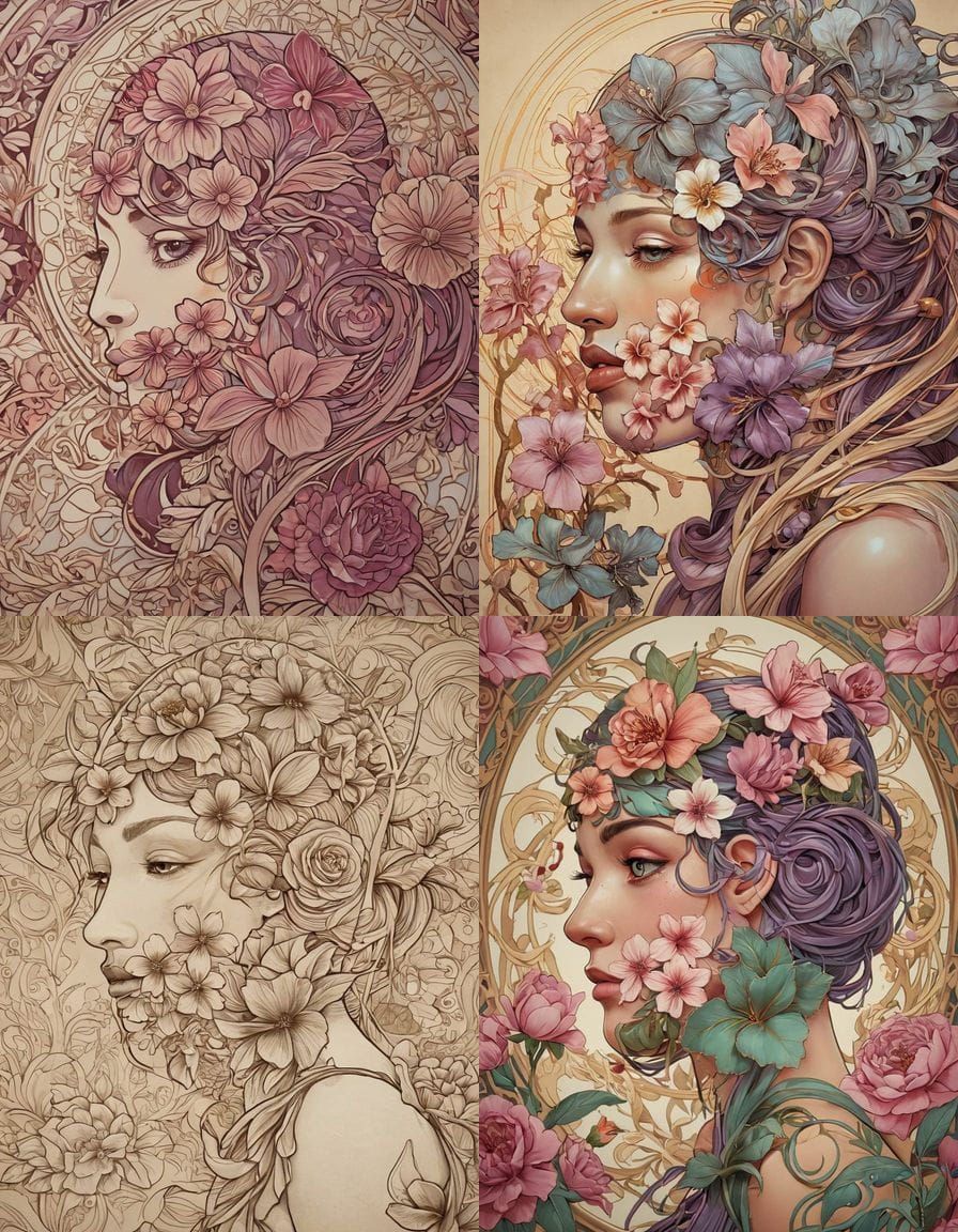 Dreamcore Portrait in Intricate Floral Patterns, S... - AI Art