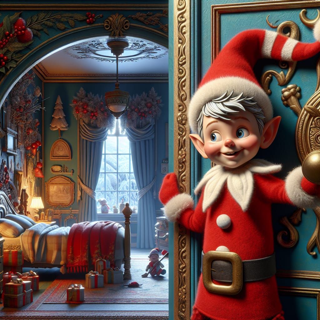An elf on a shelf making sure everyone is snug in their beds!