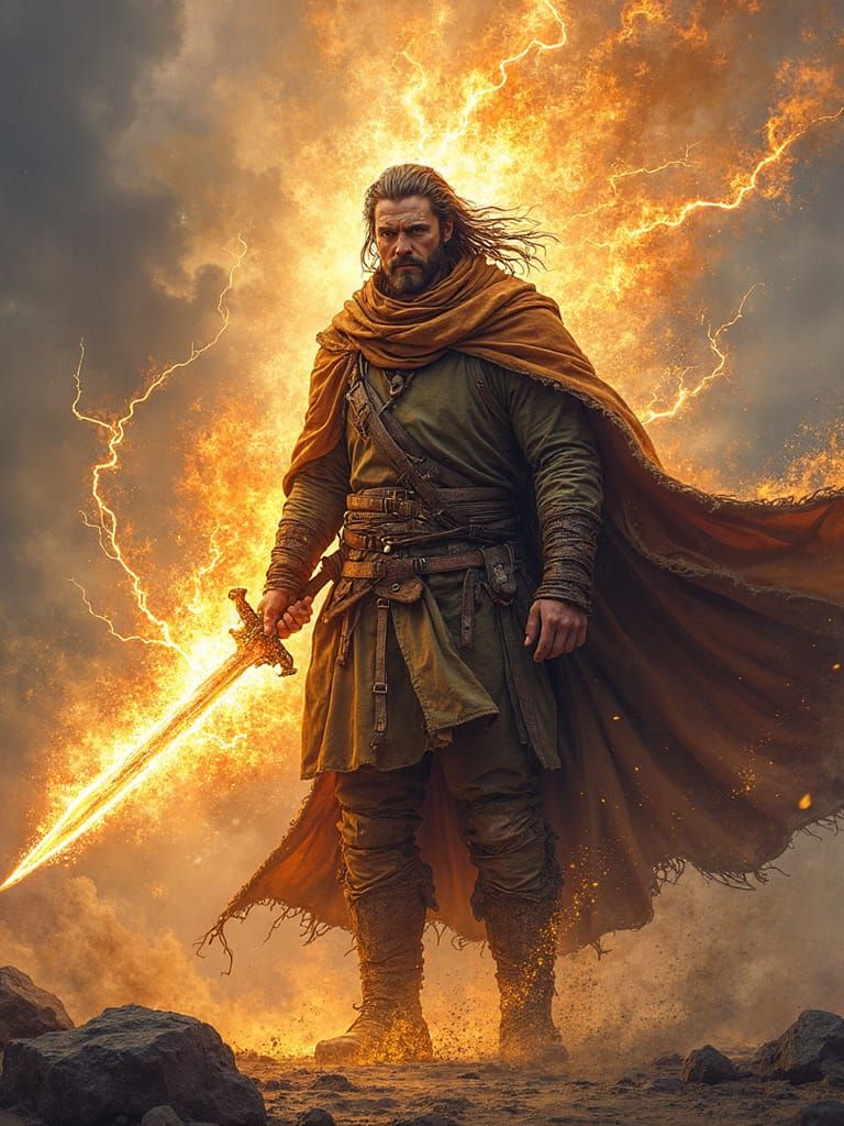 Sword of light - Heroic Fantasy Warrior Wields Radiant Sword