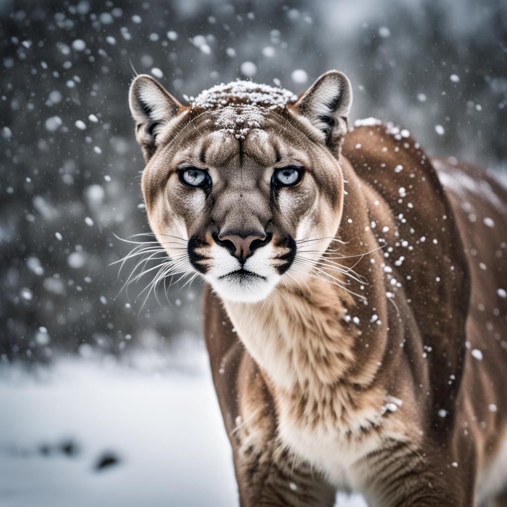 majestic puma walking through snowfall - AI Generated Artwork ...
