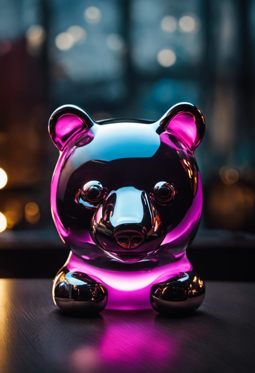 a life-sized Glass blown Murano Obese Bear, DSLR intricate details, HDR ...