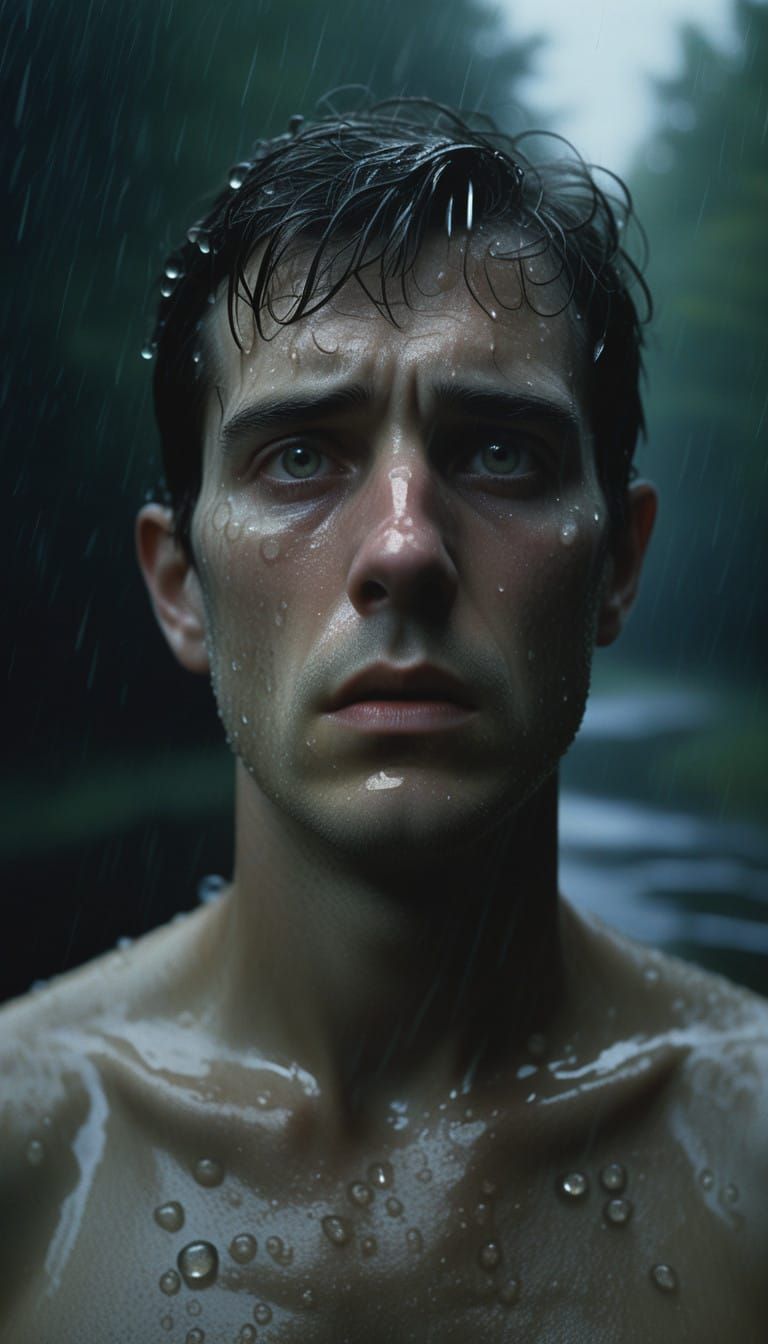 This compelling photograph captures a man in a moment of profound ...