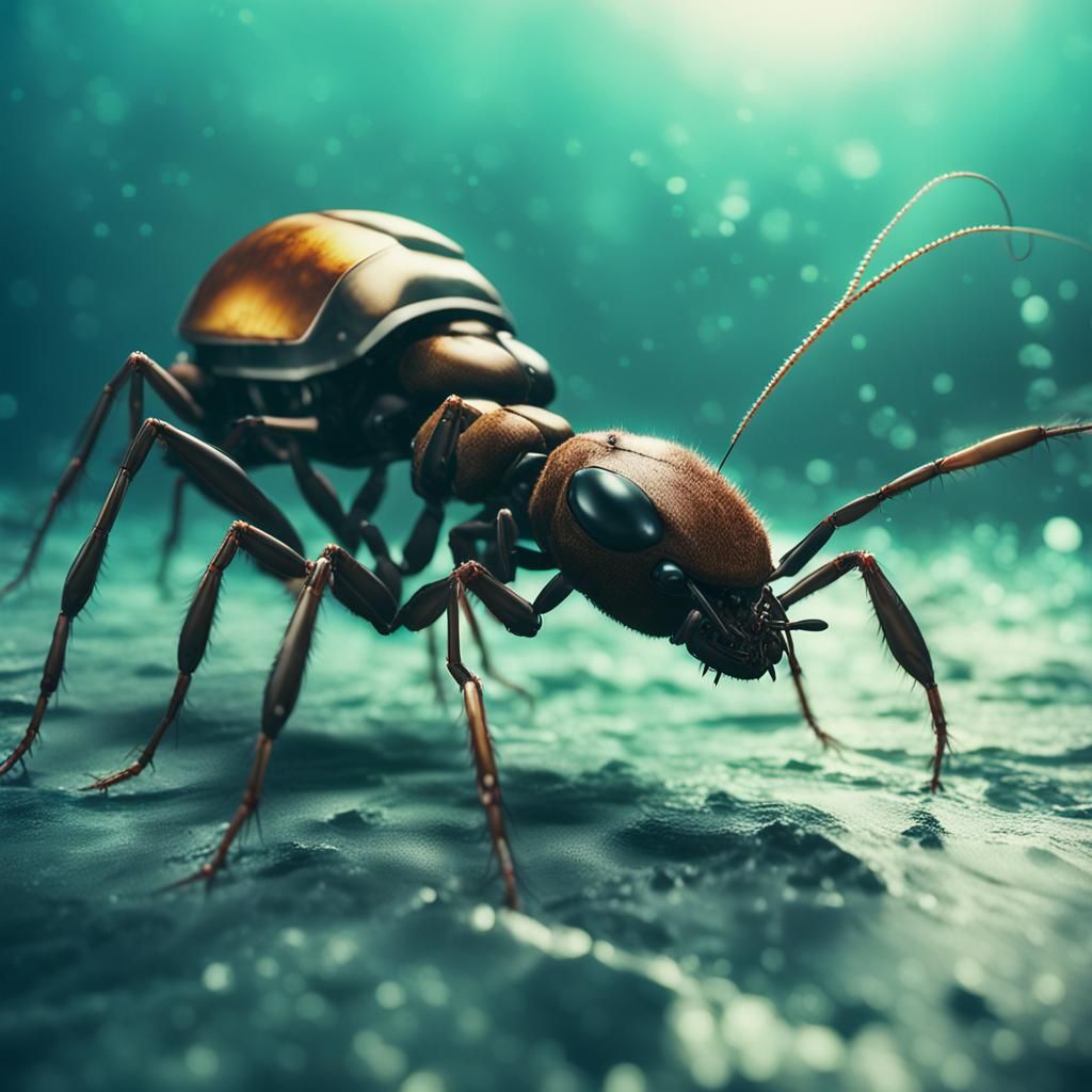 Giant Machine Ant swimming on a ocean surface - AI Generated Artwork ...
