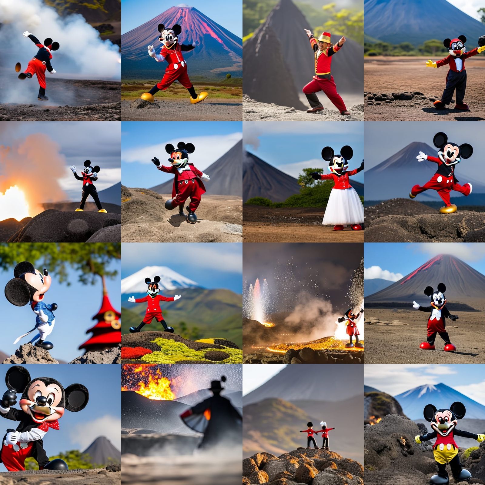 Mickey mouse from Disney dancing in front a volcano - AI Generated ...
