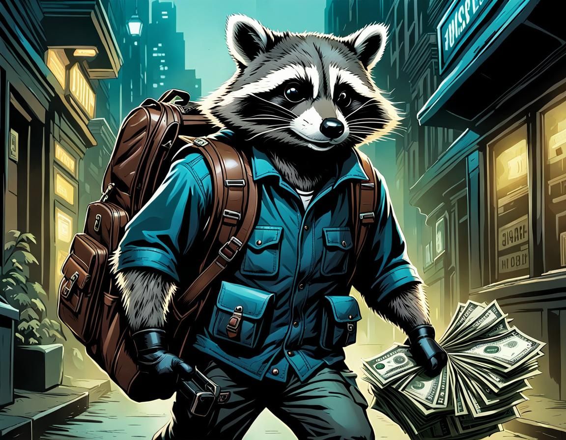 Raccoon bankrobber - AI Generated Artwork - NightCafe Creator