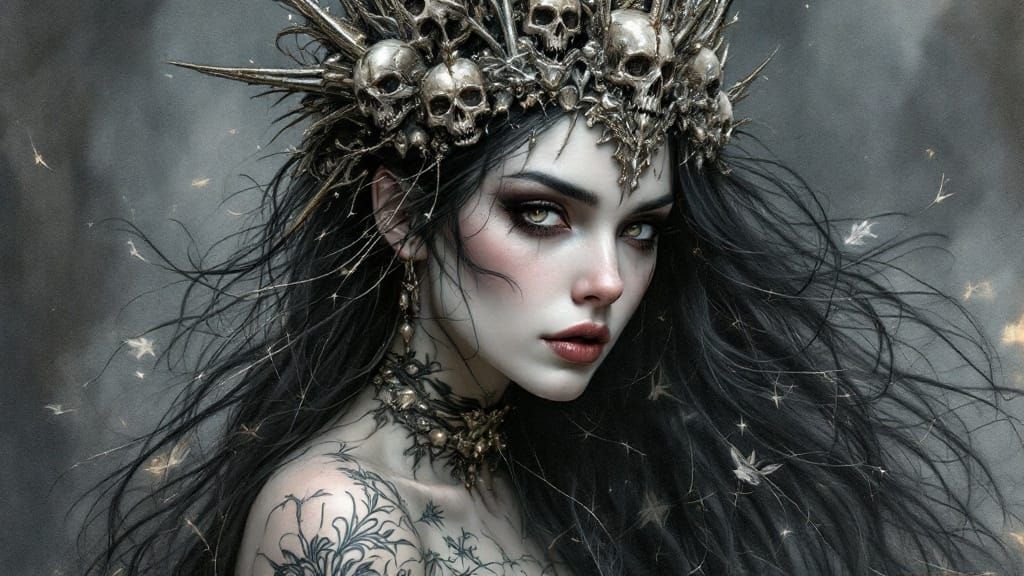 Gothic Fantasy Woman in Watercolor Majesty - AI Art