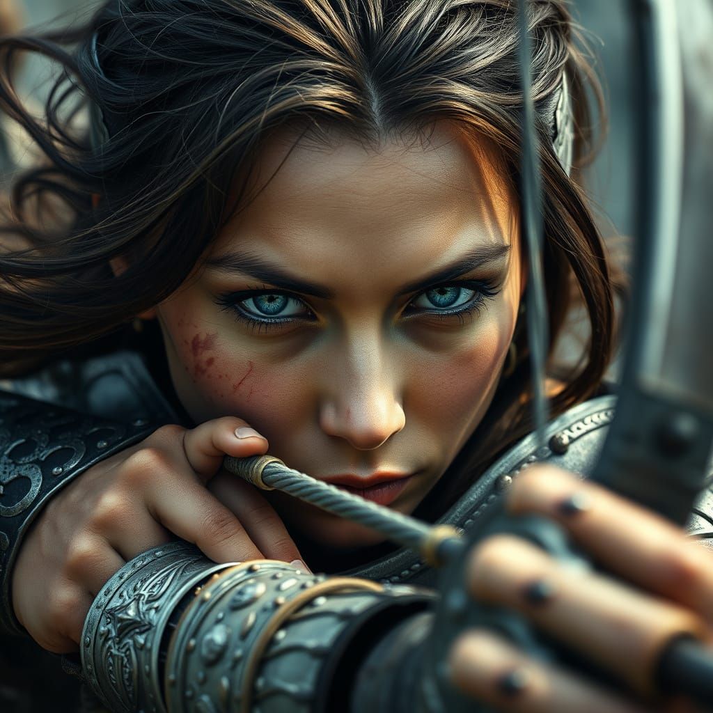 Warrior Maiden in Battle Armor, Crystal Blue Eyes,... - AI Art