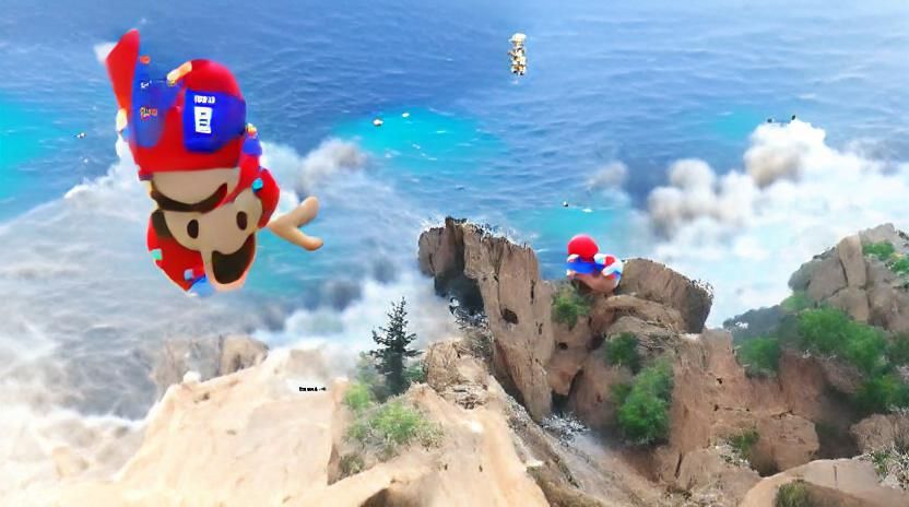 Mario jumping off a cliff 8k - AI Generated Artwork - NightCafe Creator