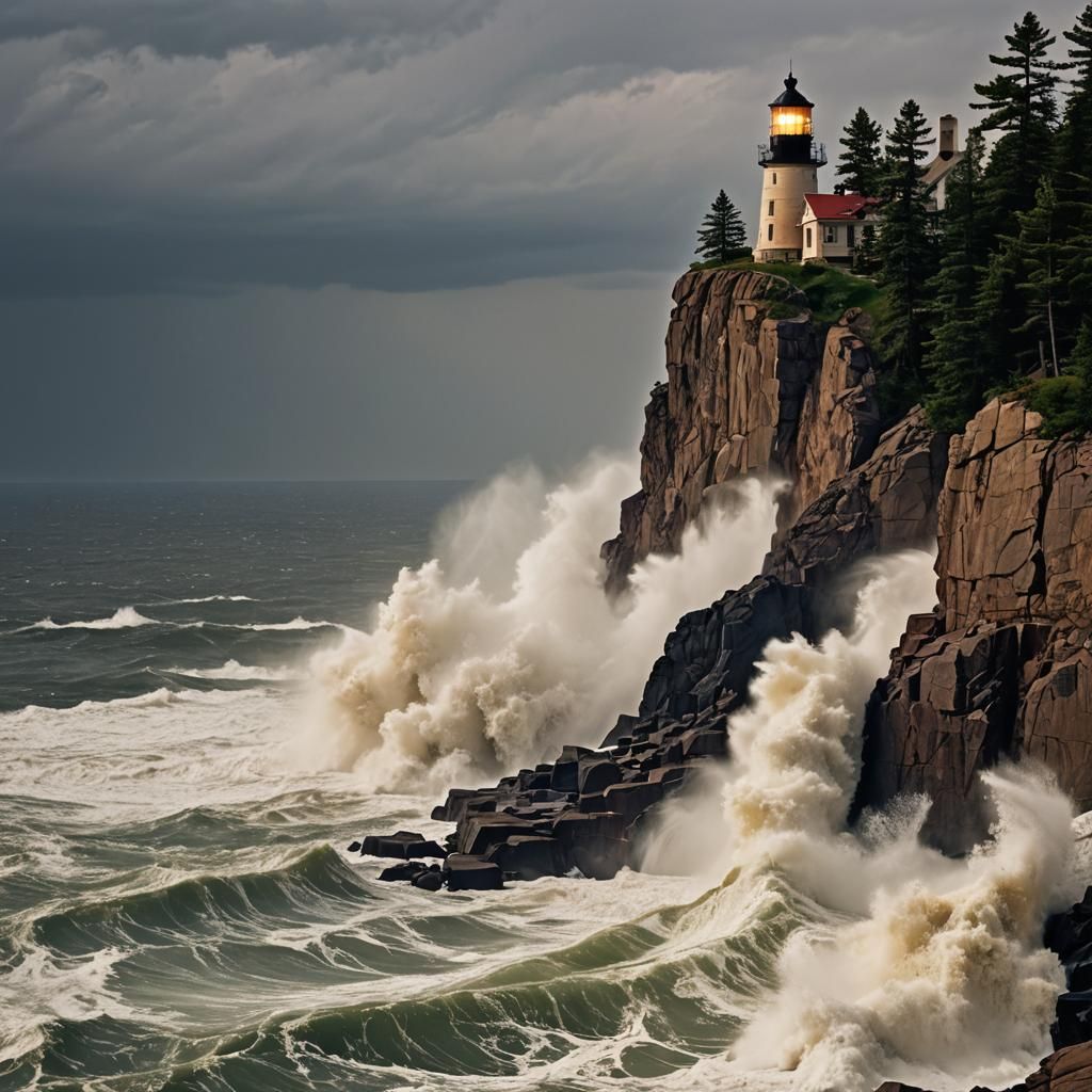 Split Rock Light House stands strong in the storms. - AI Generated ...