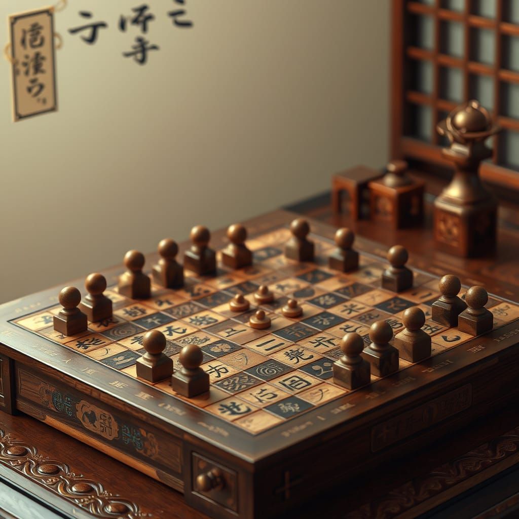 Traditional Japanese Shogi Board in Modern Digital... - AI Art