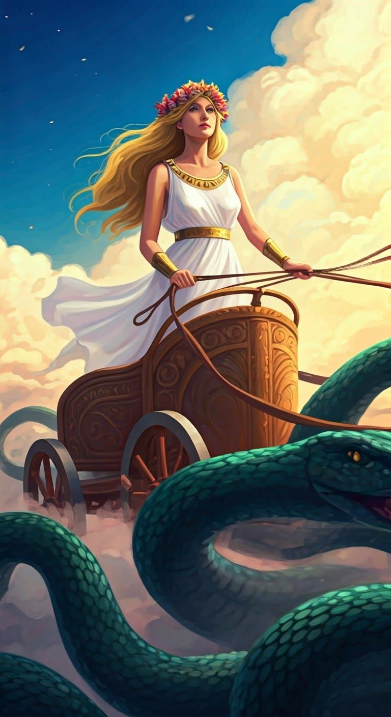 Medea, the enchantress - Greek Goddess Riding Flying Snakes ...