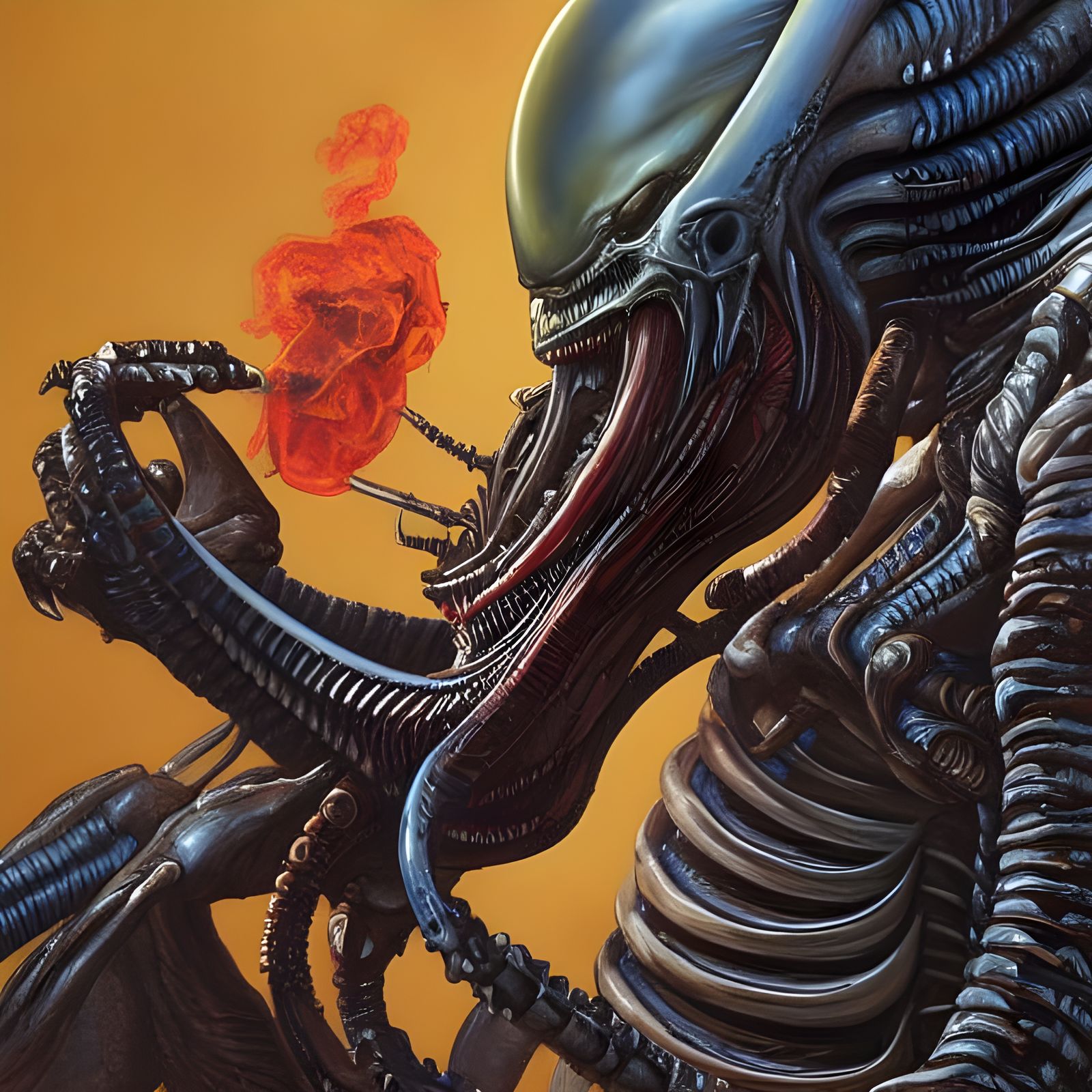 Alien having a smoke - AI Generated Artwork - NightCafe Creator
