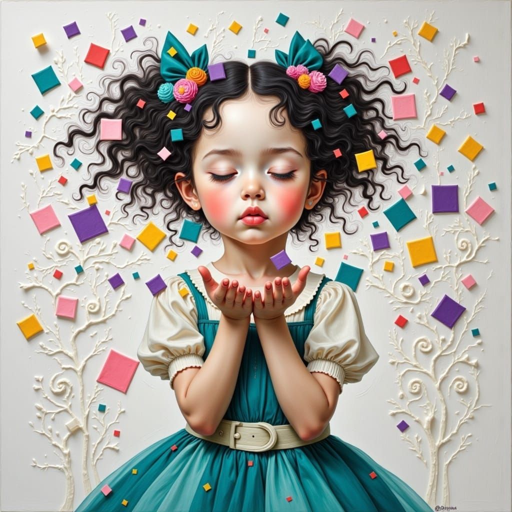 She is engaging in confetti play. - She is engaging in confe...