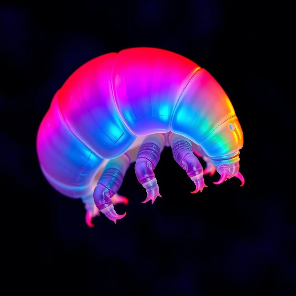 Glowing Tardigrade Illuminated in Neon-Lit Microsc... - AI Art