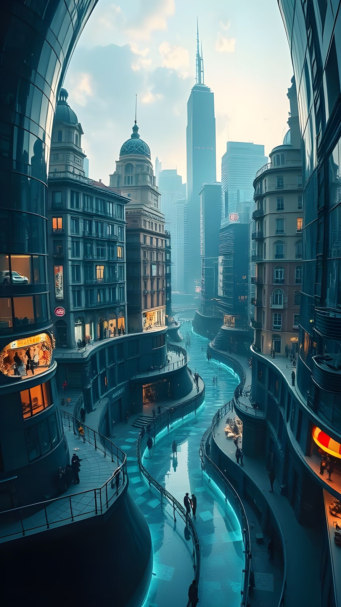 Surreal Cityscape Reflects Distorted Citizens in B... - AI Art