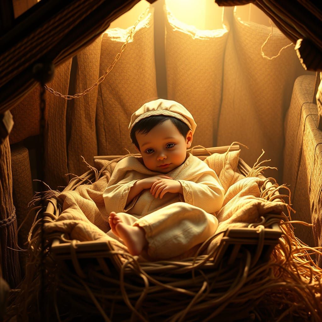 Baby Jesus in the manger - Radiant Infant Jesus in Ornate M...