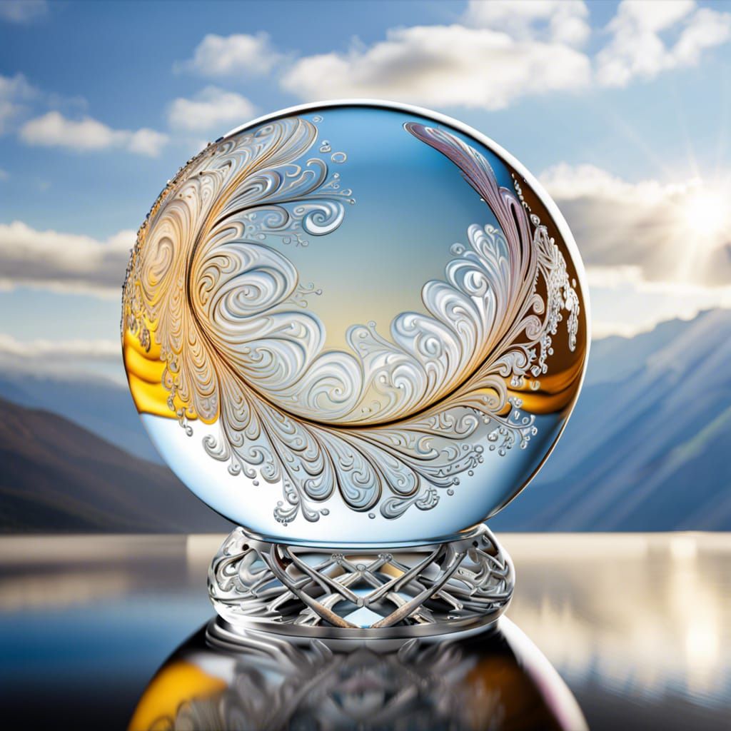 A Fancy Glass Orb by Waterford Crystals, beautiful, medium shot, vapor ...