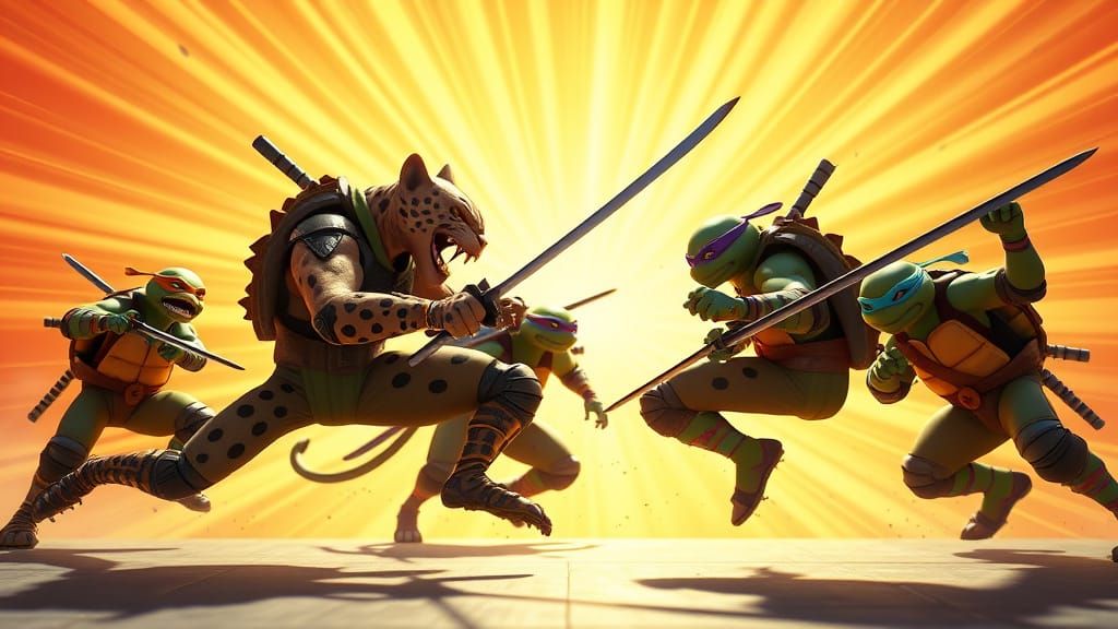 ninja cheetahs vs ninja turtles Pixar, Disney, con... - AI Art