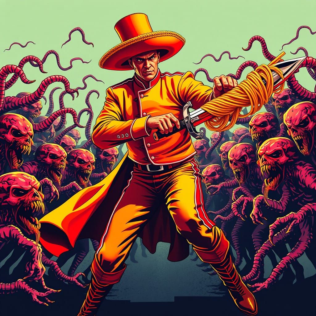 Heroic Spanish Pasta Chef Battles Undead Pasta Mon... - AI Art
