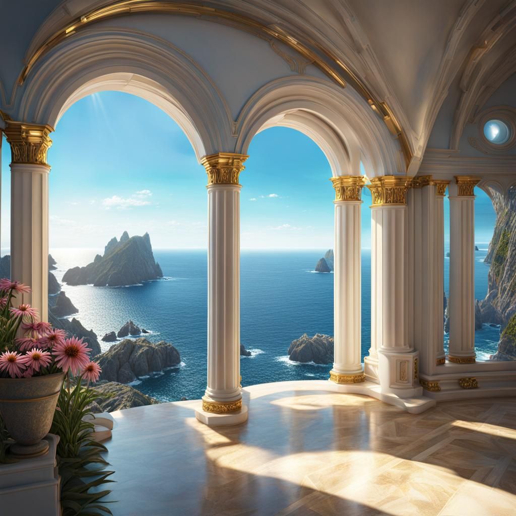 Display Atlantis Room overlook Cliff seascape.