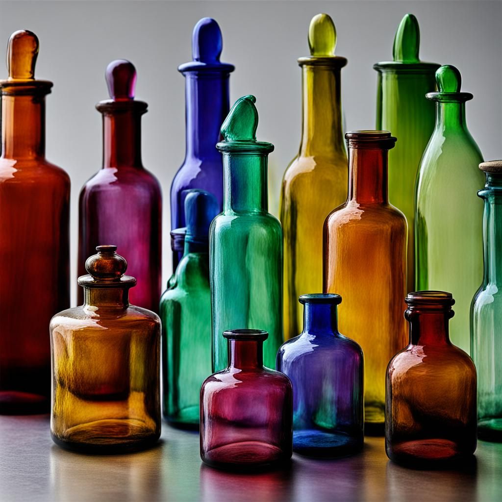 Smalt colored Glass Bottles - AI Generated Artwork - NightCafe Creator