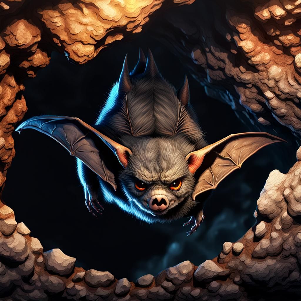 Realistic (((upside down))) Bat sleeping in a cave, upside down::4 ...