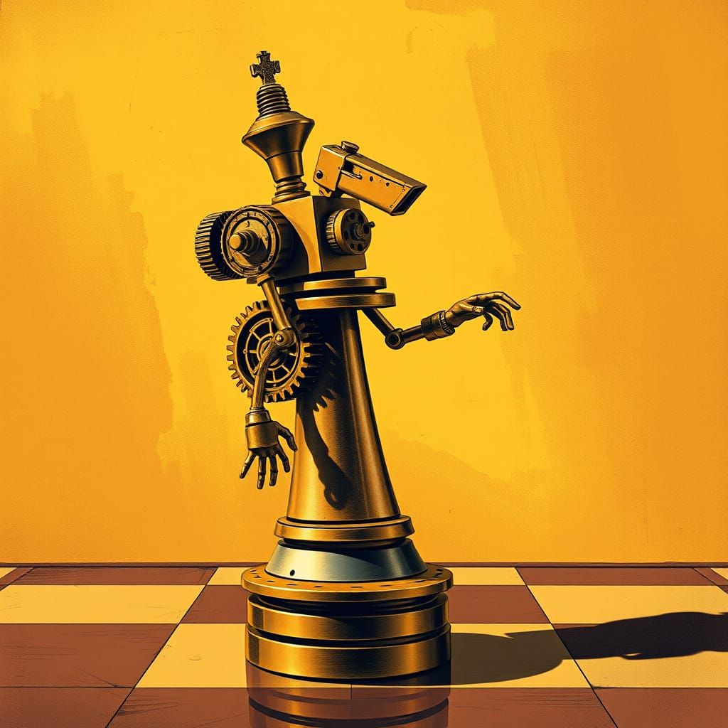 Vintage Futuristic Chess Piece Automaton in Pulp C... - AI Art