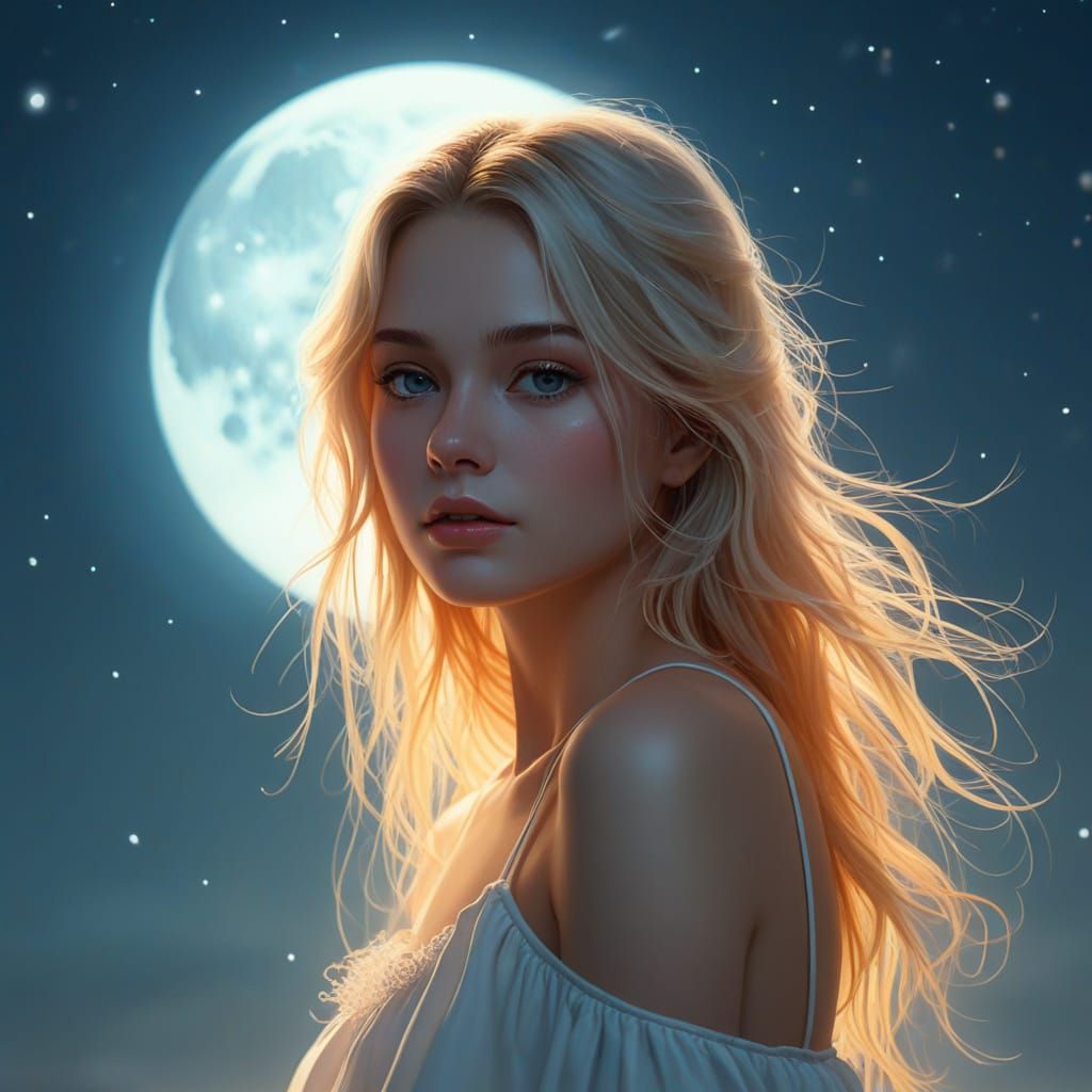 Moon Maiden - Serene Moonlit Goddess in Dreamy Fantasy Style