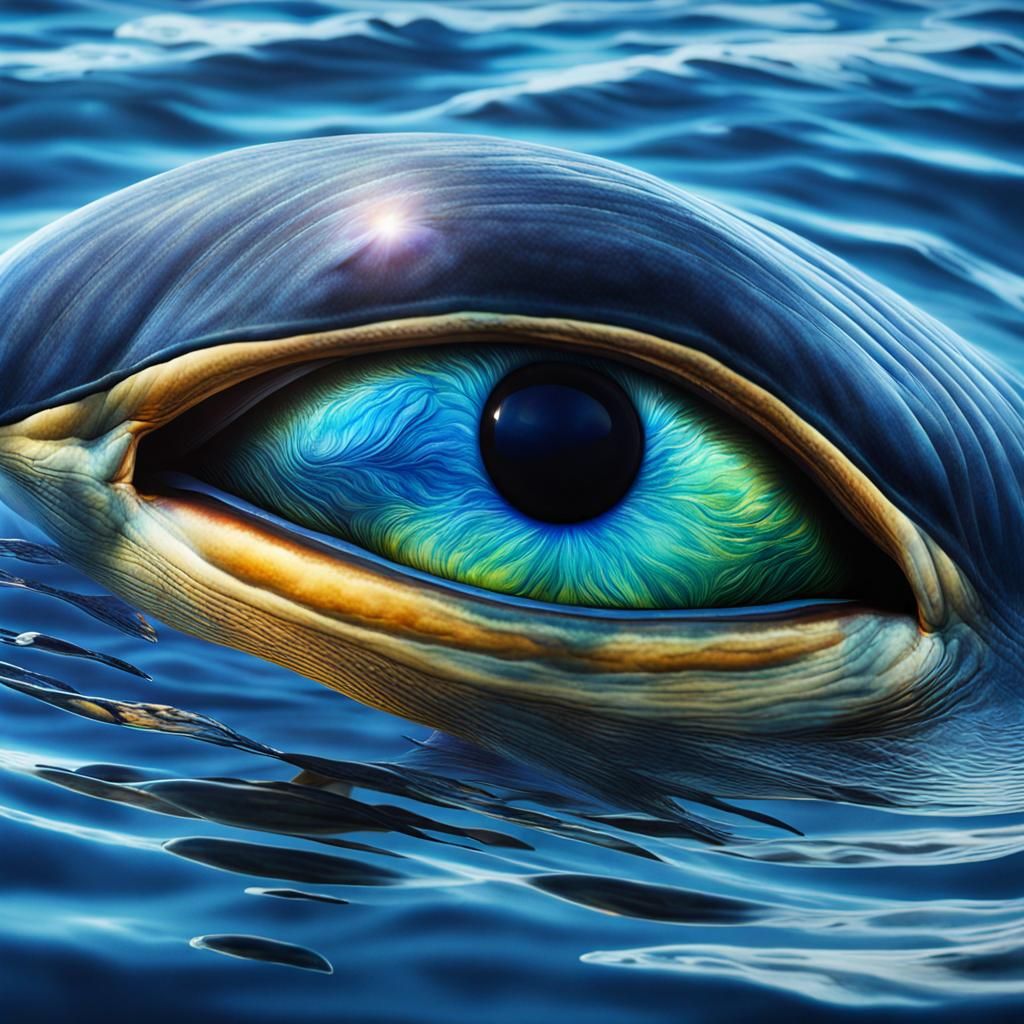 Iridescent blue whales eye observing its surroundings - AI Generated ...