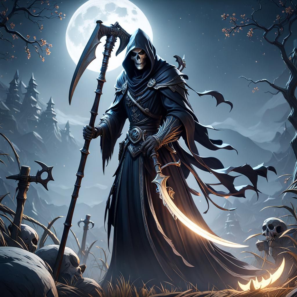 moonlight, grim reaper with a scythe - AI Generated Artwork - NightCafe Creator