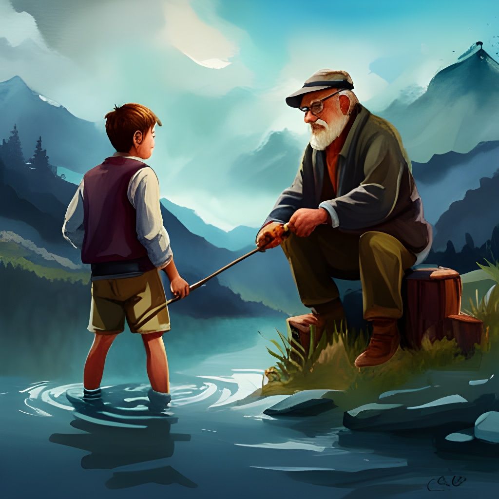 Grandfather is Teaching his Grandson Fishing - AI Generated Artwork ...