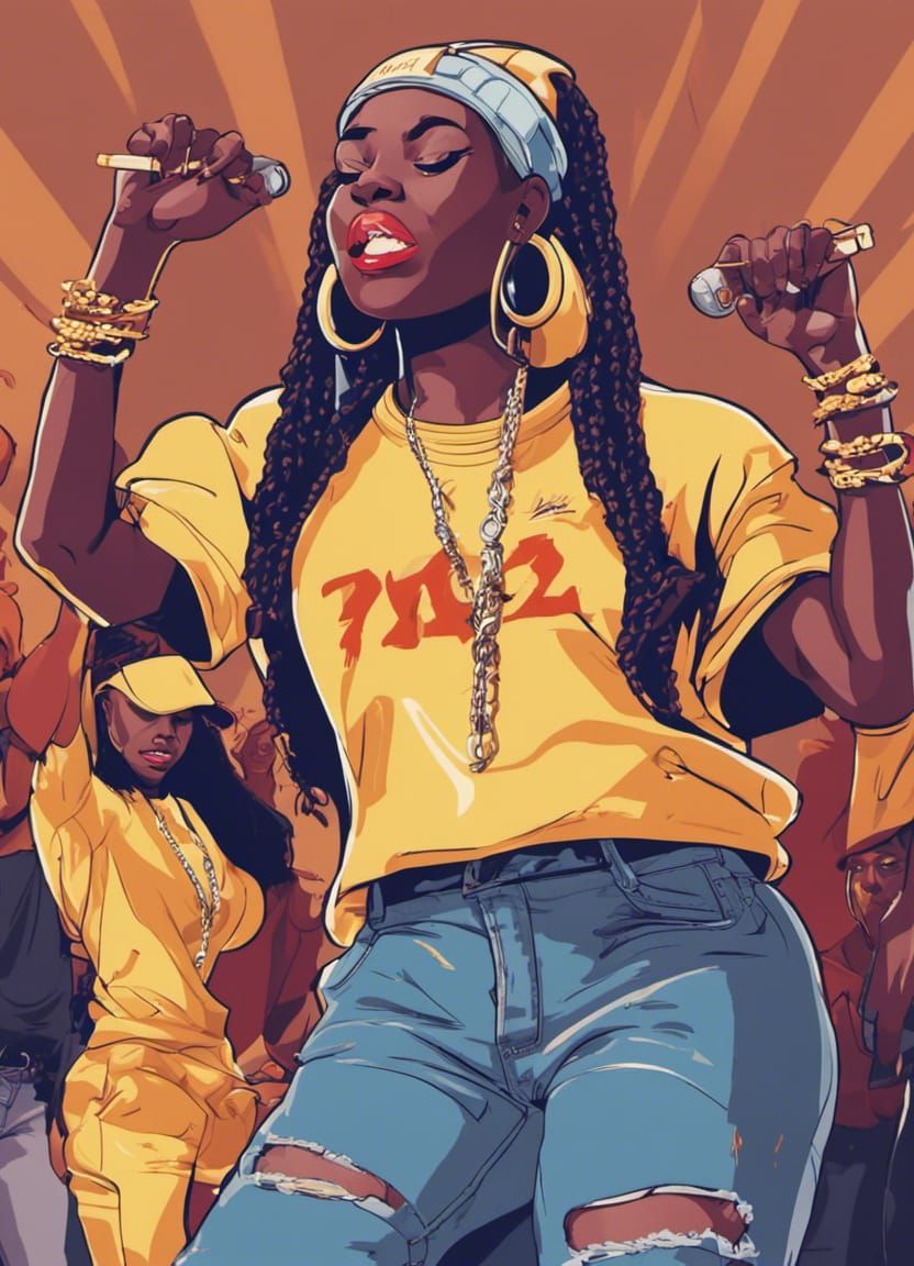 Beautiful Girl rappers dressed in style 1992, baggy jeans, baseball ...