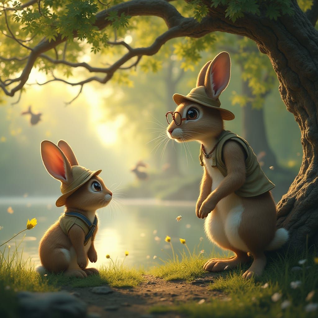 A Timid Rabbit's Moment of Vulnerability in a Sere... - AI Art