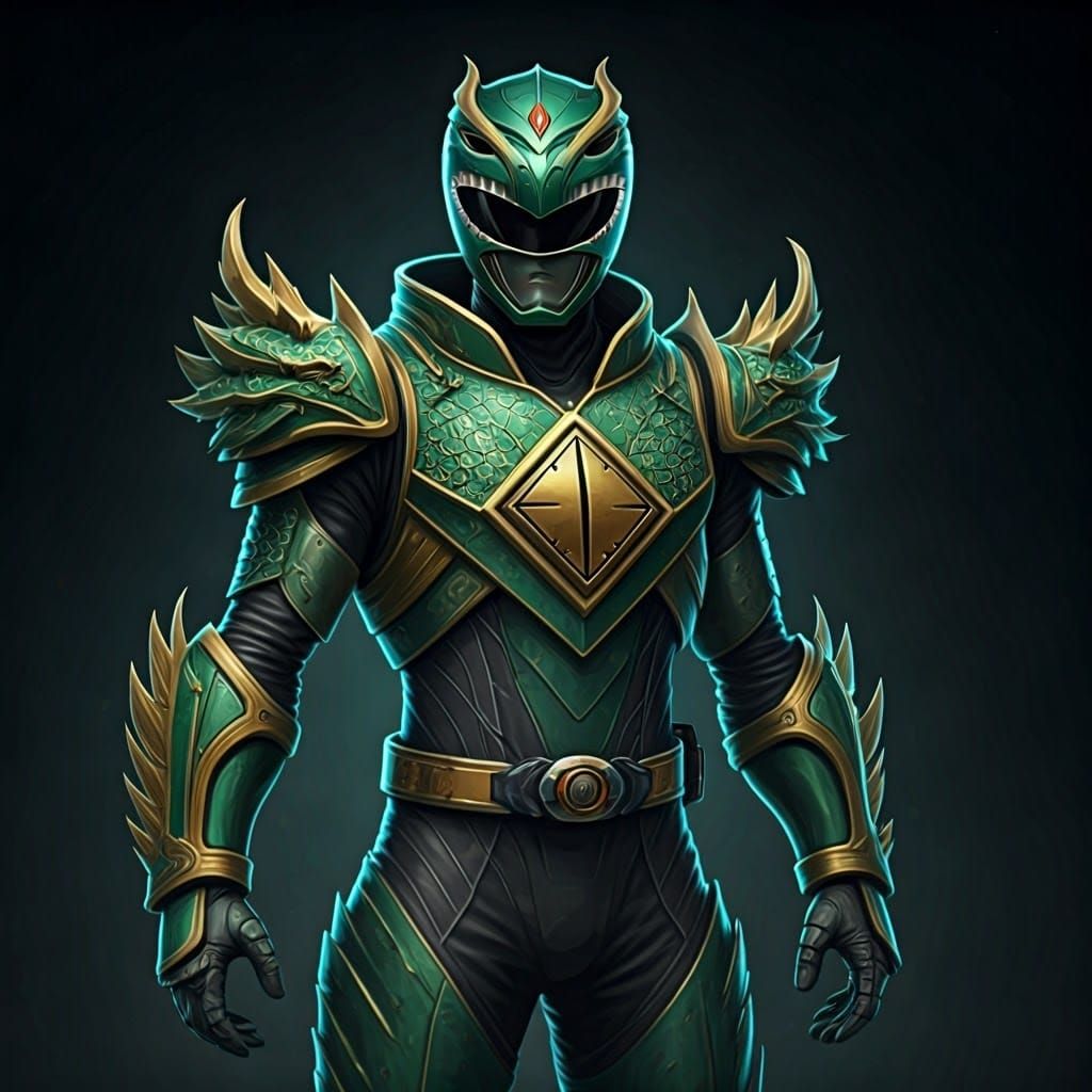 Emerald green with black and gold accents. Include dragon-inspired ...