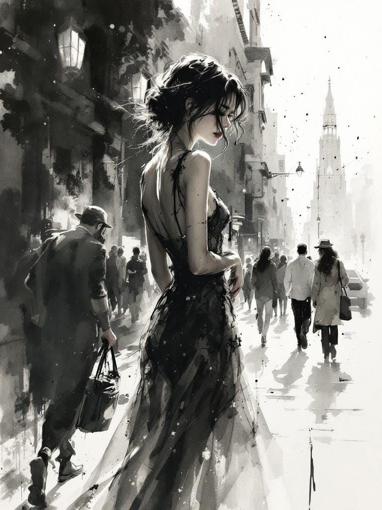 she moves like a pause / red lips through a silent crowd / noon folds ...