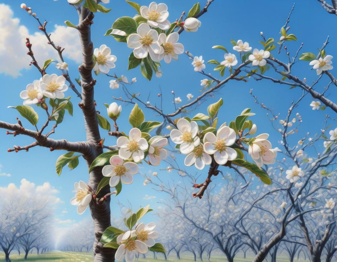 Silk Smooth Embroidery - Blooming Apple Tree Concept Art by Greg ...