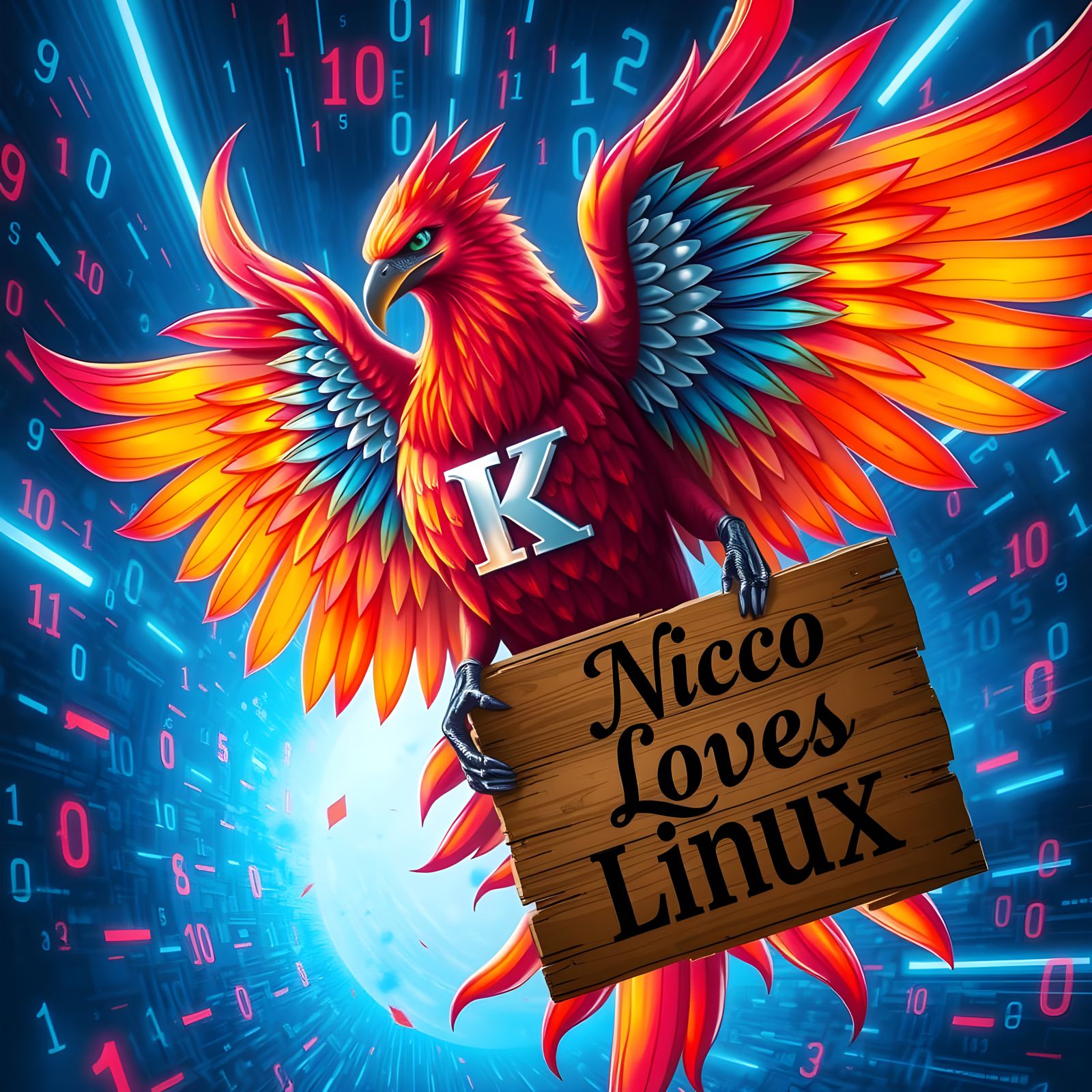 Cyberpunk Phoenix Bringer of Linux News - AI Art