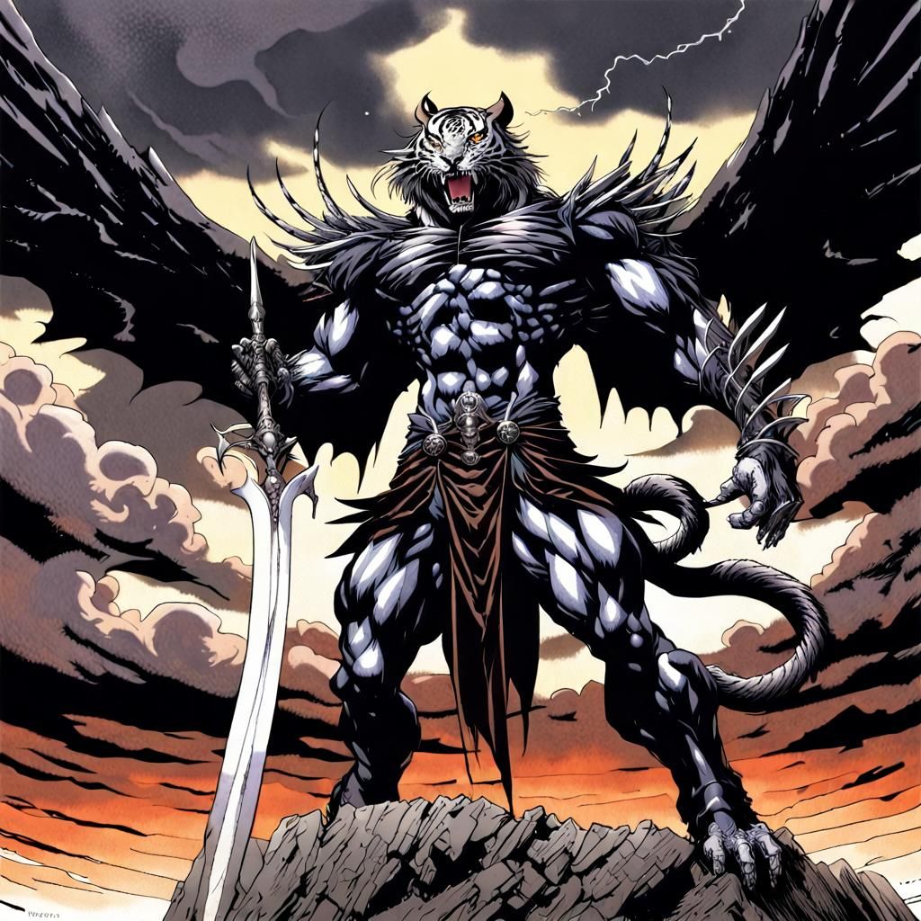 Winged Evil Undead bipedal humanoid black tiger overlord from hell by ...
