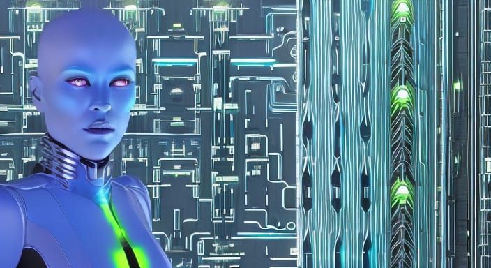 Alien cyborg hybrid portrait, hbo's west world, matrix metropolis, ai merge with biology, neon ...