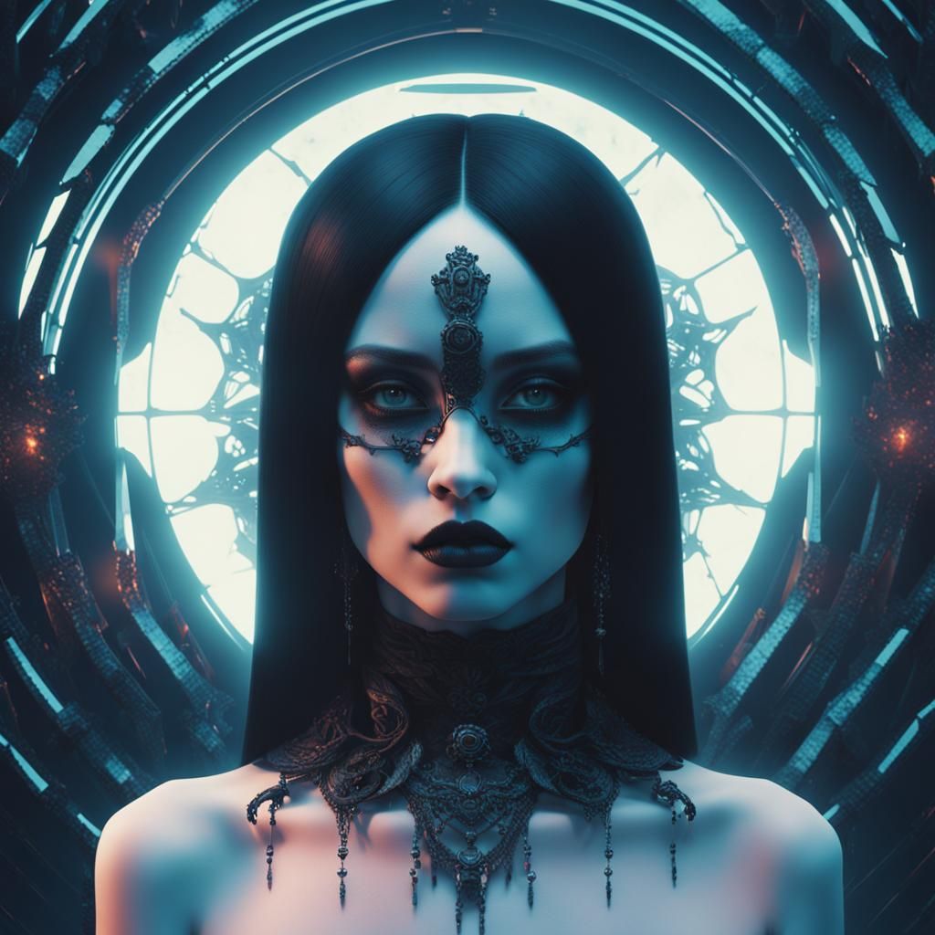 Goth sensual portrait of beautiful lady, realistic photo, solarpunk ...