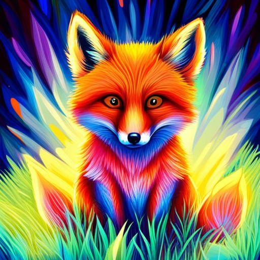 A happy little ted fox coming out of a den bright dark detailed digital ...