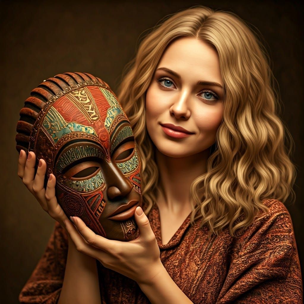 African treasure - Golden Goddess with African Clay Mask