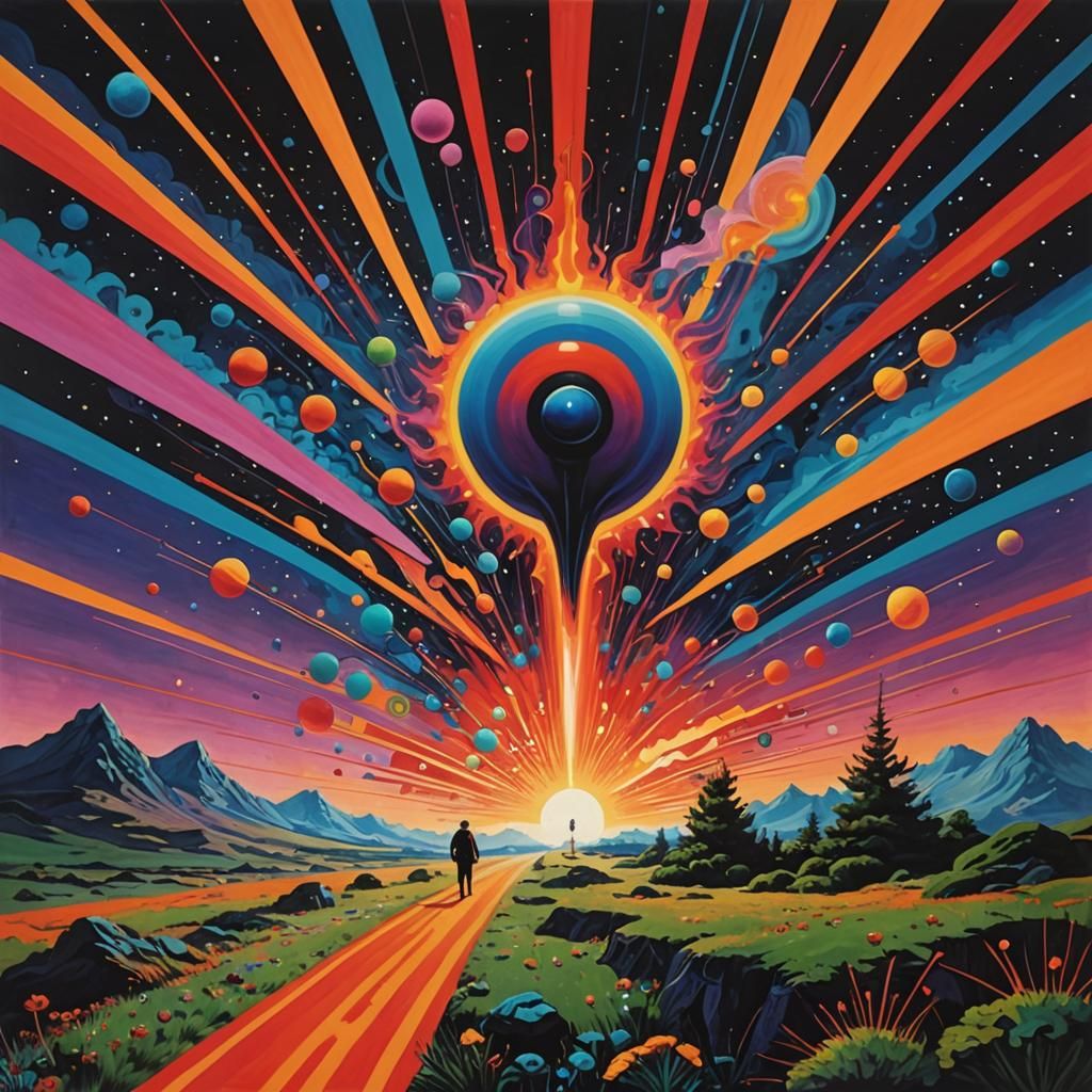 A psychedelic precisionist surreal painting of responding to the signal ...