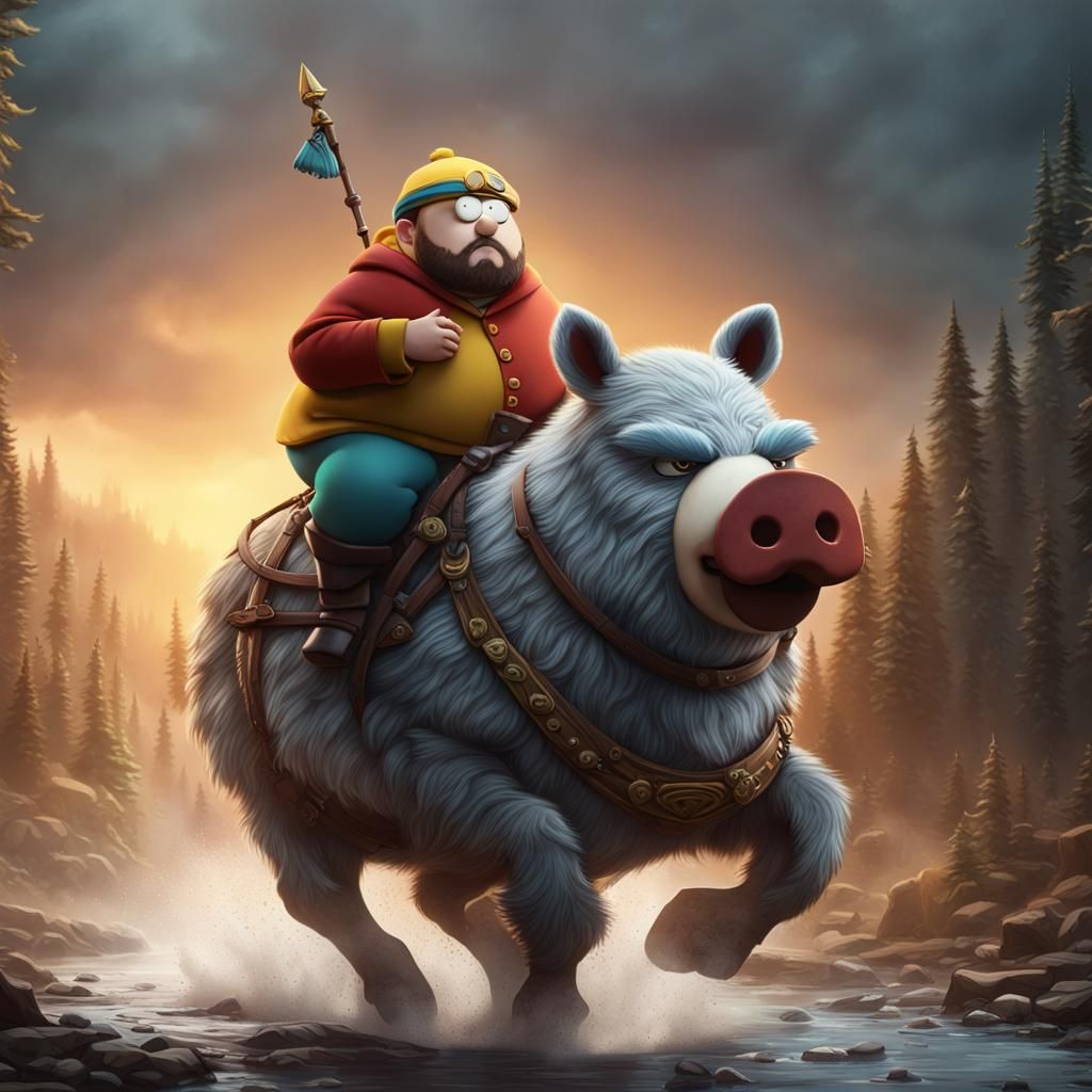Cartman riding on a animal - AI Generated Artwork - NightCafe Creator